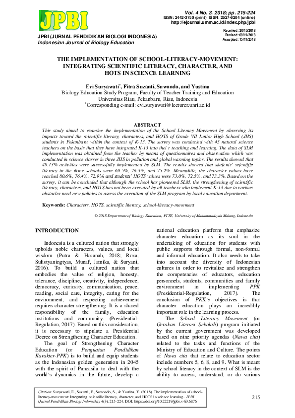 (PDF) The implementation of school-literacy-movement: Integrating scientific literacy ...