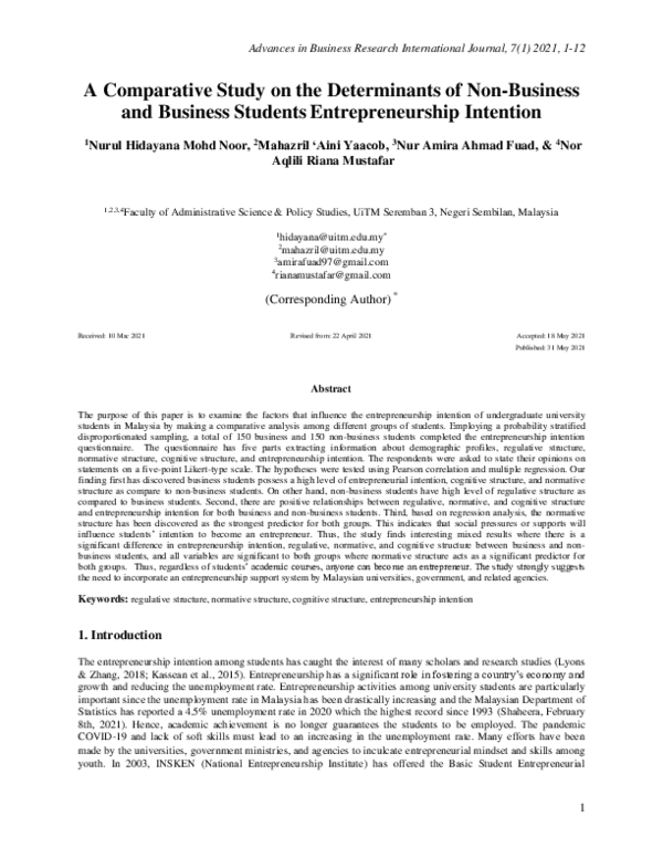 (PDF) A comparative study on the determinants of non-businessand ...