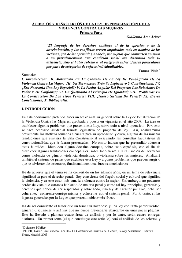 (PDF) ACIERTOS Y DESACIERTOS DE LA LEY DE PENALIZACIÓN DE LA VIOLENCIA CONTRA LAS MUJERES ...