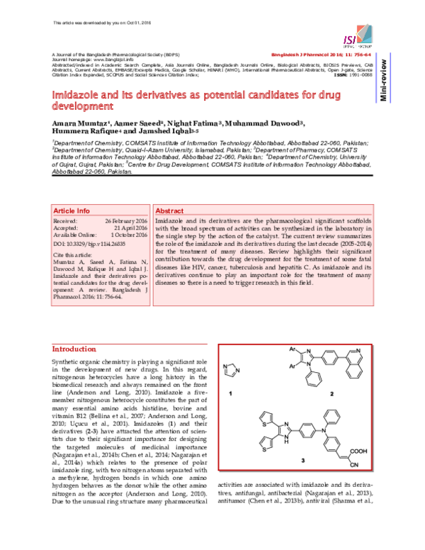 (PDF) Imidazole and its derivatives as potential candidates for drug ...