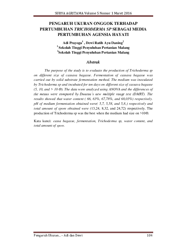 (PDF) Pengaruh Ukuran Onggok Terhadap Pertumbuhan Trichoderma SP Sebagai Media Pertumbuhan ...