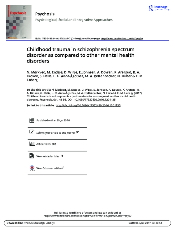 (PDF) Childhood trauma in schizophrenia spectrum disorder as compared ...