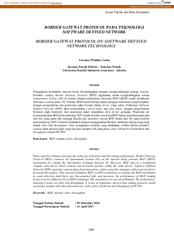 (PDF) Border Gateway Protocol pada Teknologi Software Defined Network