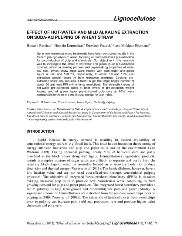 (PDF) Effect of Hot-Water and Mild Alkaline Extraction on Soda-Aq ...
