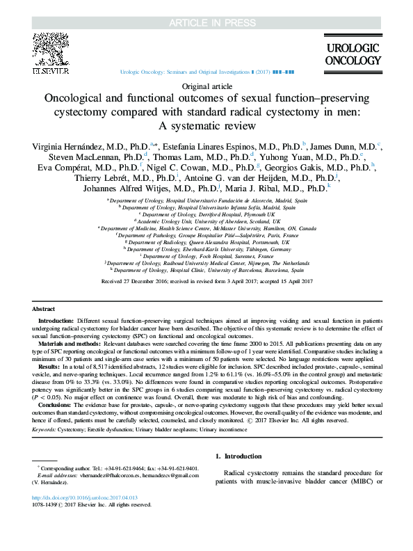 (PDF) Oncological and functional outcomes of sexual function-preserving ...