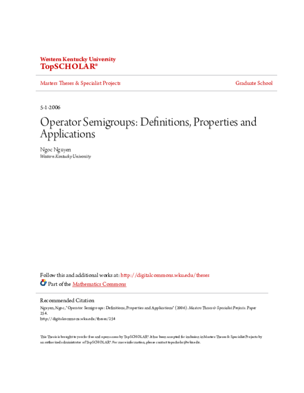 (PDF) Operator Semigroups: Definitions, Properties and Applications