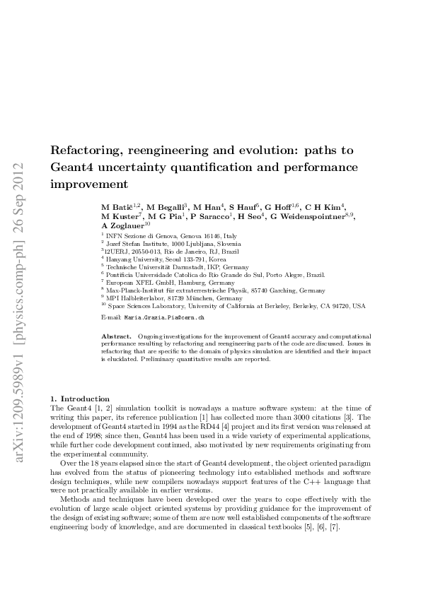 (PDF) Refactoring, reengineering and evolution: paths to Geant4 uncertainty quantification and ...