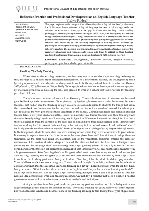 (PDF) Reflective Practice and My Professional Development as an English Language Teacher
