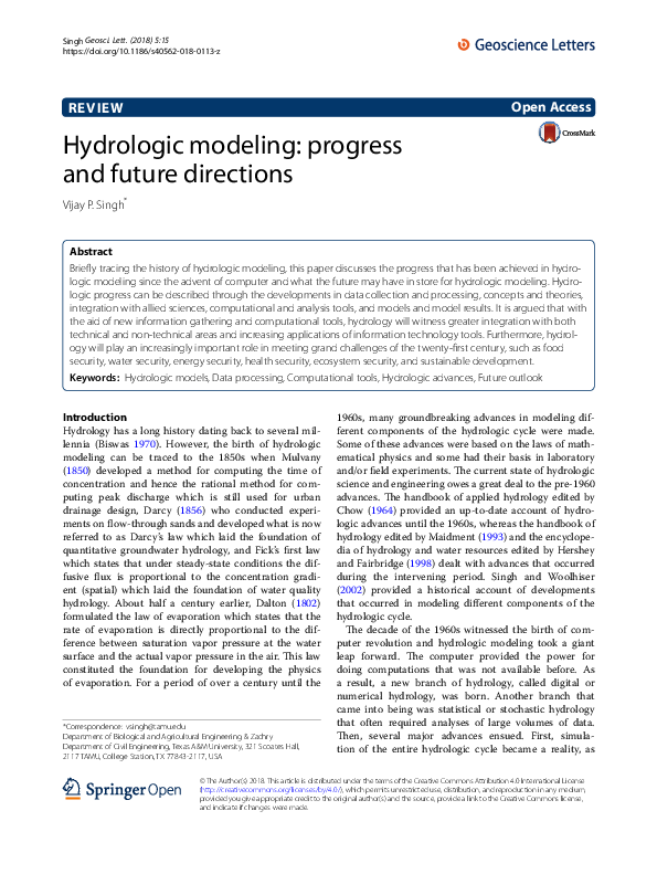 (PDF) Hydrologic modeling: progress and future directions