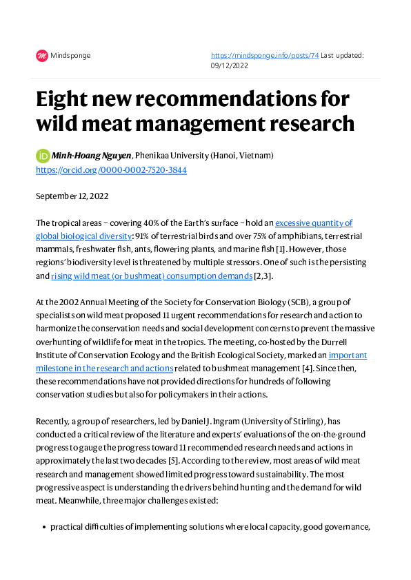 (PDF) Eight new recommendations for wild meat management research