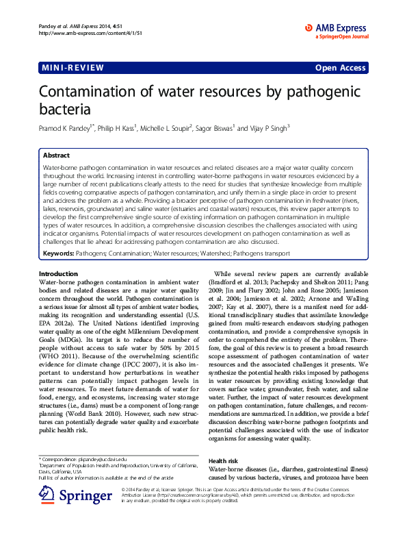 (PDF) Contamination of water resources by pathogenic bacteria