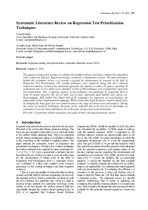 Pdf Systematic Literature Review On Regression Test Prioritization
