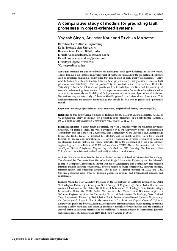 (PDF) A comparative study of models for predicting fault proneness in object-oriented systems ...