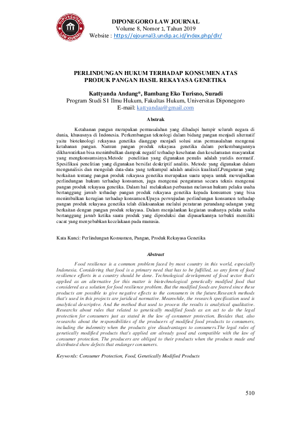 (PDF) Perlindungan Hukum Terhadap Konsumen Atas Produk Pangan Hasil ...