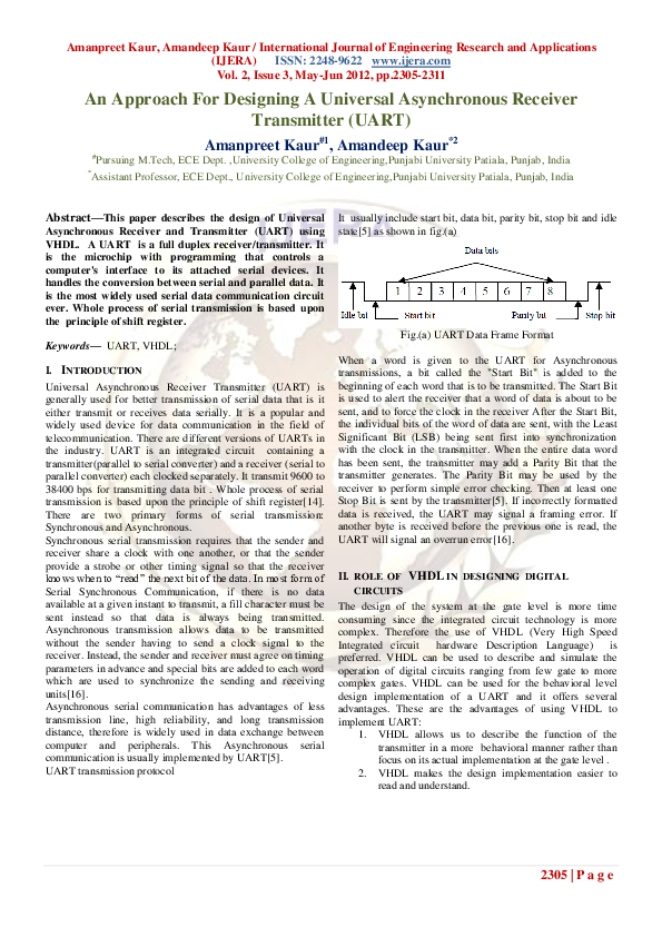 (PDF) An Approach For Designing A Universal Asynchronous Receiver Transmitter (UART)