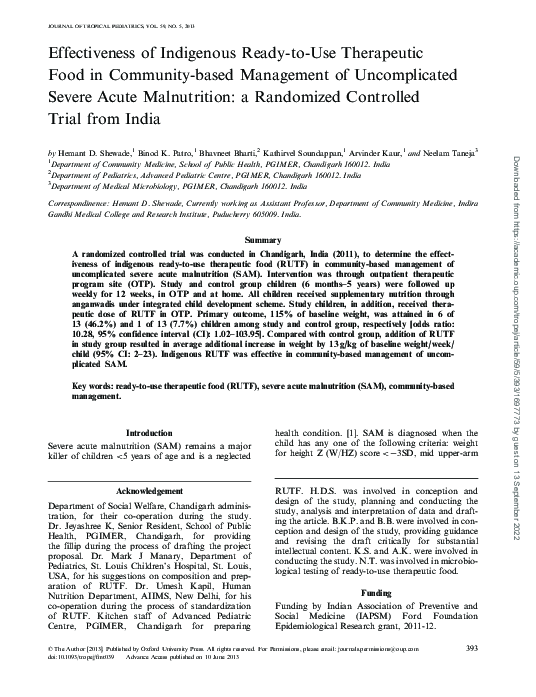 (PDF) Effectiveness of Indigenous Ready-to-Use Therapeutic Food in ...