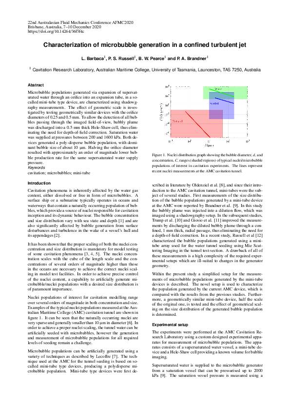 (PDF) Characterization of microbubble generation in a confined turbulent jet | Bryce Pearce ...
