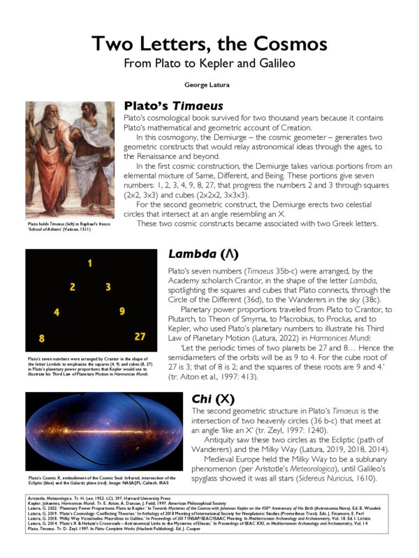 (PDF) Two Letters, the Cosmos: From Plato to Kepler and Galileo (INSAP ...