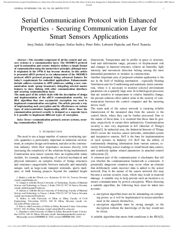 (PDF) Serial Communication Protocol With Enhanced Properties–Securing Communication Layer for ...
