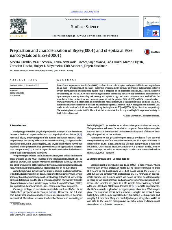 (PDF) Epitaxial FeSe on Bi2Se3(0001): Growth & Strain