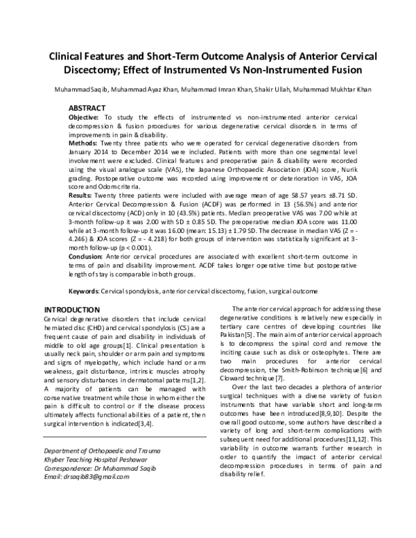 (PDF) Clinical Features and Short-Term Outcome Analysis of Anterior ...