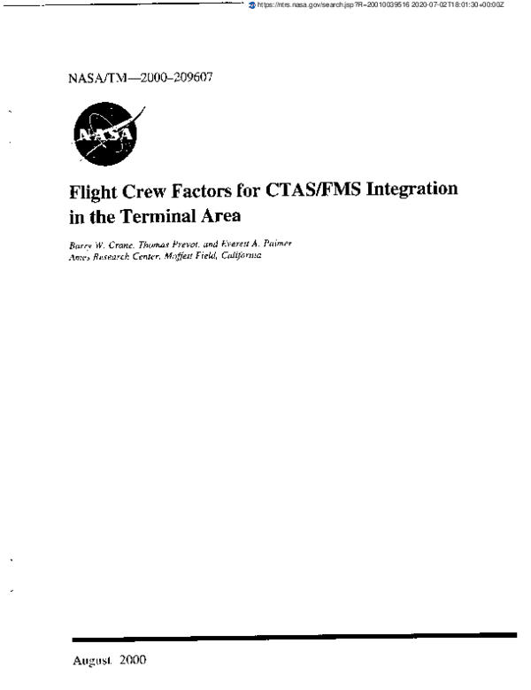 (PDF) Flight crew factors for CTAS/FMS integration in the terminal area