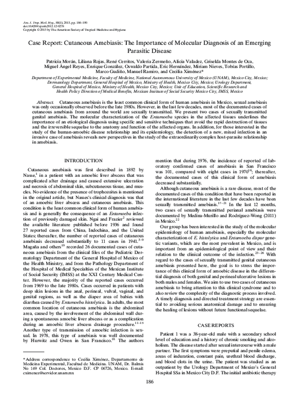 (PDF) Cutaneous Amebiasis: The Importance of Molecular Diagnosis of an ...