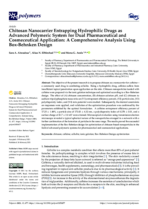 (PDF) Chitosan Nanocarrier Entrapping Hydrophilic Drugs as Advanced Polymeric System for Dual ...