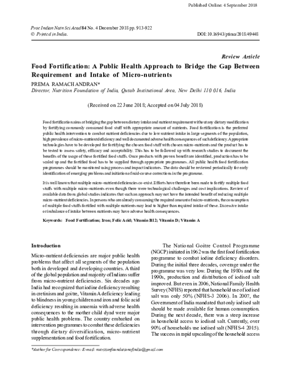 (PDF) Food Fortification: Public Health Approach to Bridge the Gaps ...