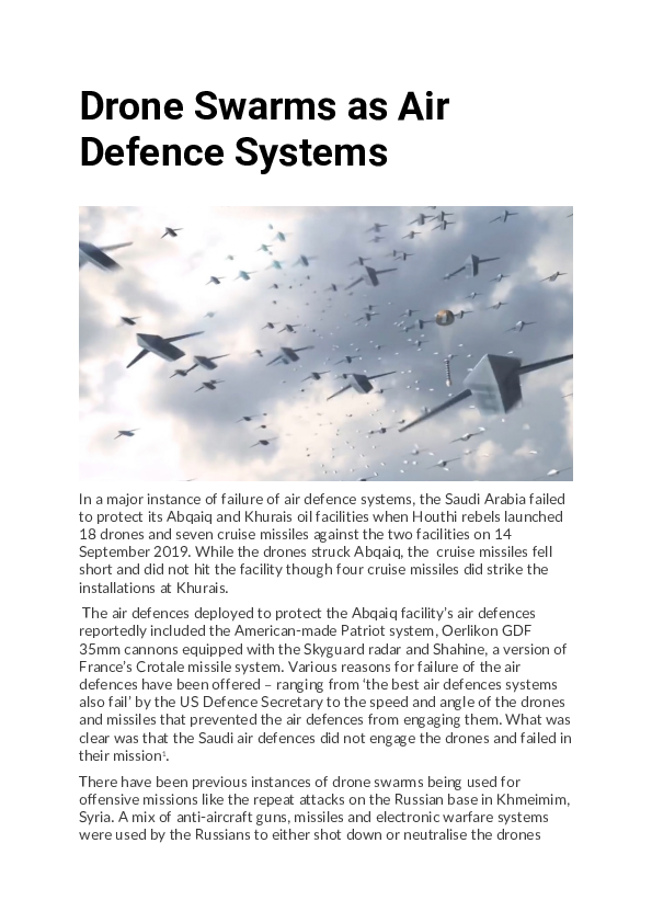 (PDF) Drone Swarms as Air Defence Systems