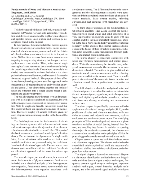 (PDF) Fundamentals of noise and vibration analysis for engineers