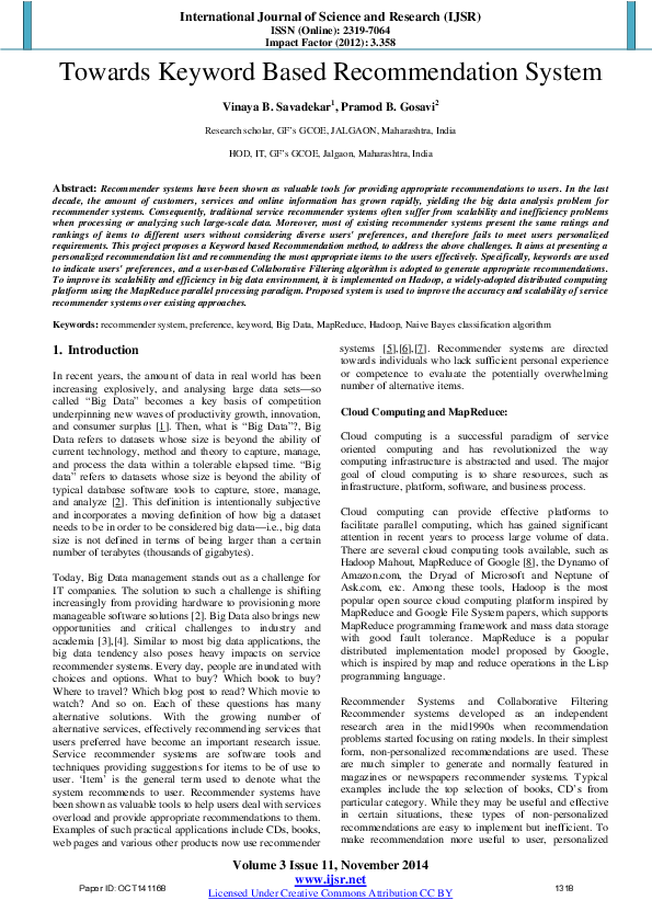 (PDF) Towards Keyword Based Recommendation System