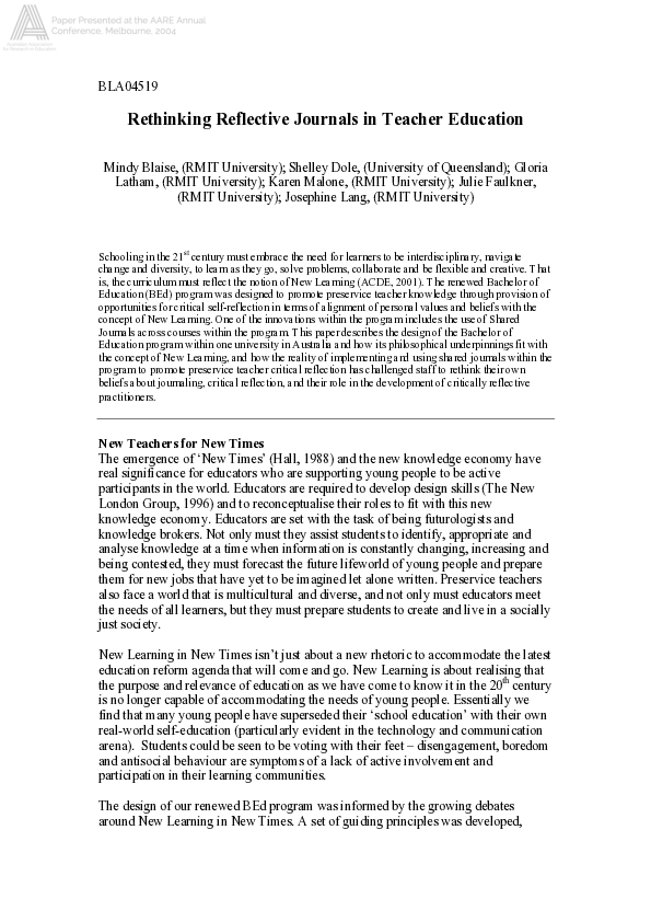 (PDF) Rethinking Reflective Journals In Teacher Education