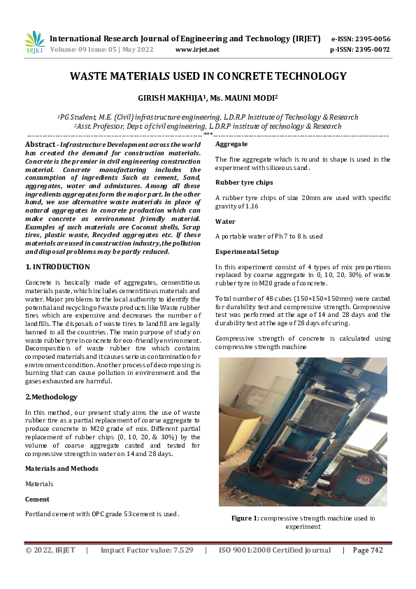 (PDF) WASTE MATERIALS USED IN CONCRETE TECHNOLOGY