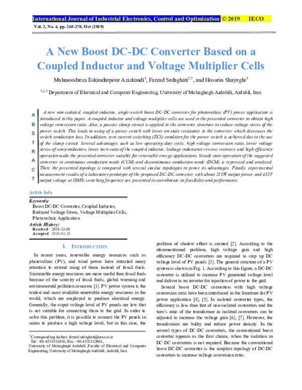 (PDF) A New Boost DC-DC Converter Based on a Coupled Inductor and Voltage Multiplier Cells