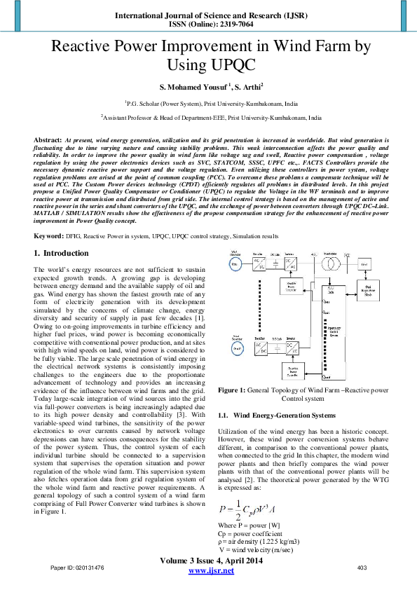 (PDF) Reactive Power Improvement in Wind Farm by Using UPQC