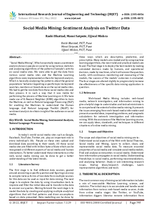 Pdf Social Media Mining Sentiment Analysis On Twitter Data Irjet Journal