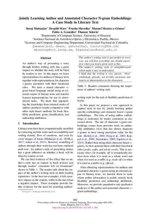 Pdf Jointly Learning Author And Annotated Character N Gram Embeddings