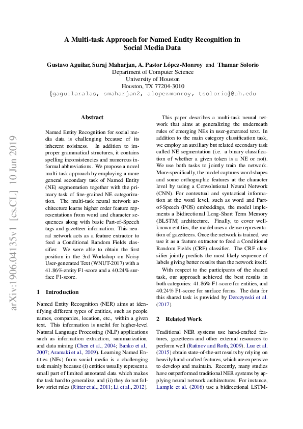 (PDF) A Multi-task Approach for Named Entity Recognition in Social ...