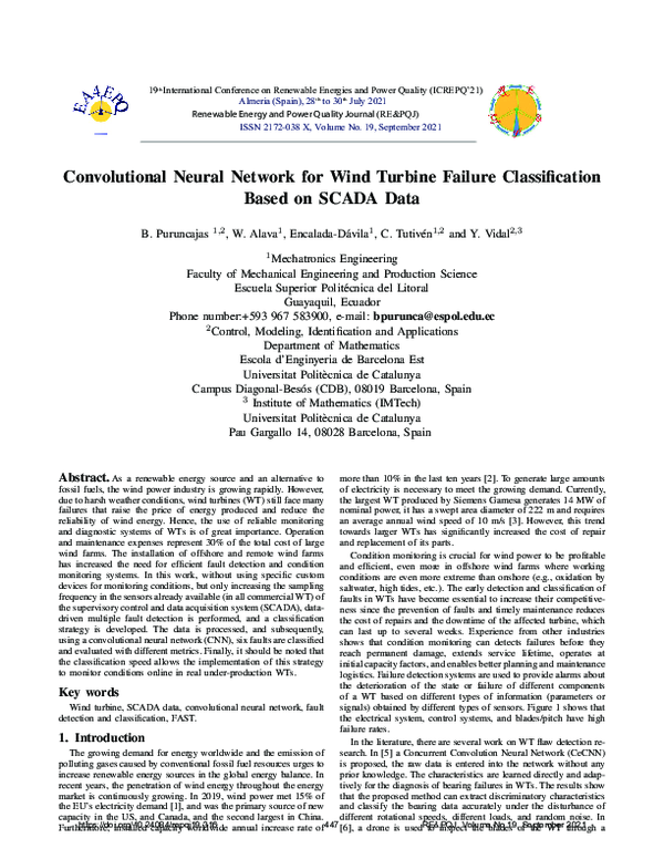 (PDF) Convolutional Neural Network for Wind Turbine Failure Classification Based on SCADA Data