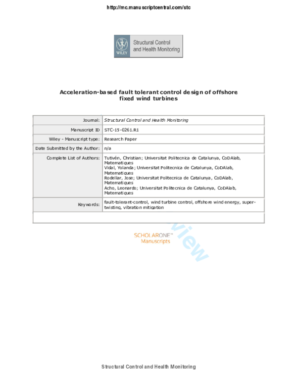 Pdf Acceleration Based Fault Tolerant Control Design Of Offshore Fixed Wind Turbines