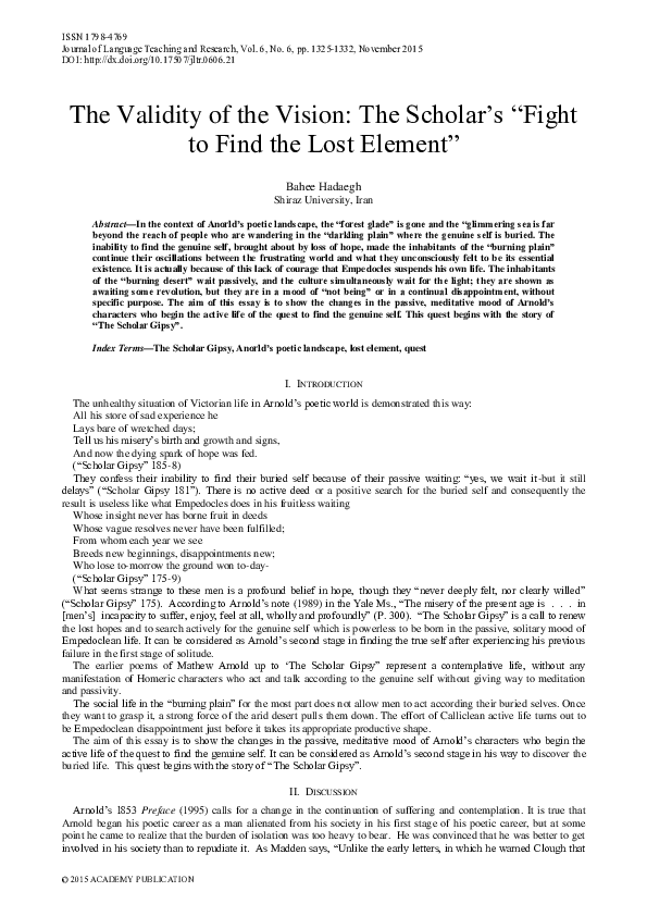 (PDF) The Validity of the Vision: The Scholar’s “Fight to Find the Lost Element”
