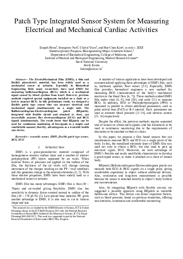 (PDF) Patch type integrated sensor system for measuring electrical and mechanical cardiac activities