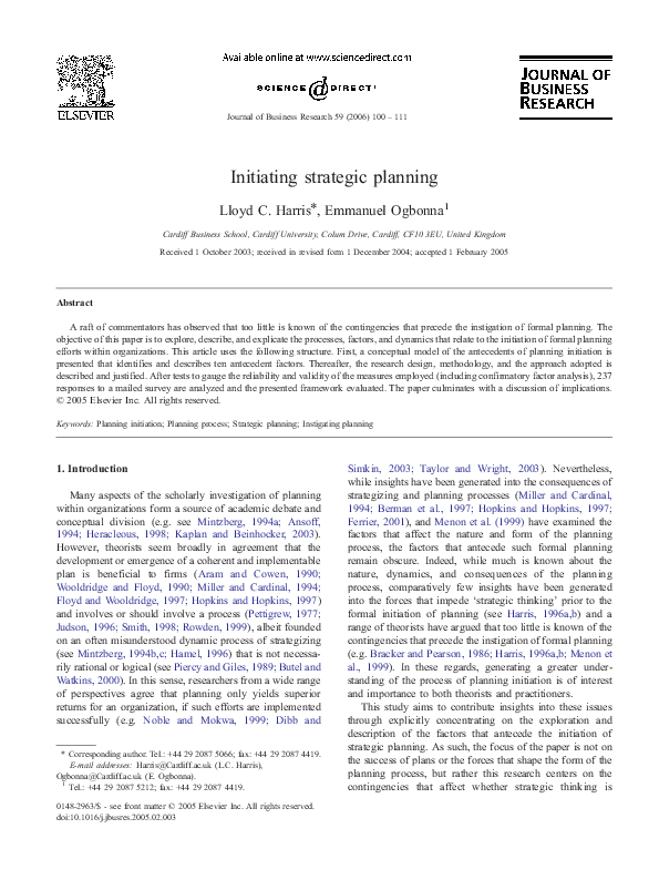 (PDF) Initiating strategic planning | Emmanuel Ogbonna - Academia.edu