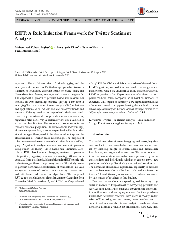 Pdf Rift A Rule Induction Framework For Twitter Sentiment Analysis