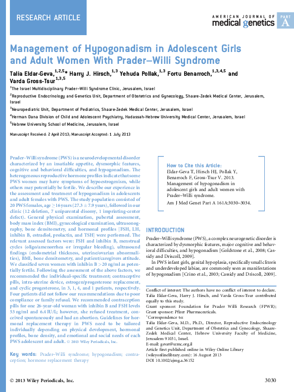 (PDF) Management of hypogonadism in adolescent girls and adult women ...