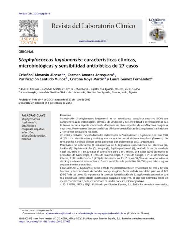 (PDF) Staphylococcus lugdunensis: características clínicas ...