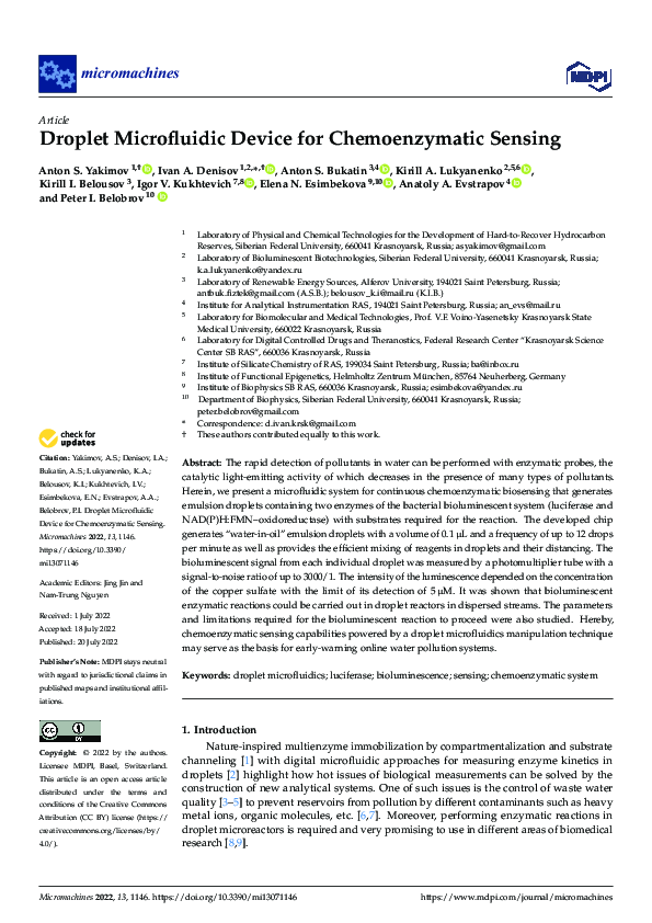 (PDF) Droplet Microfluidic Device for Chemoenzymatic Sensing