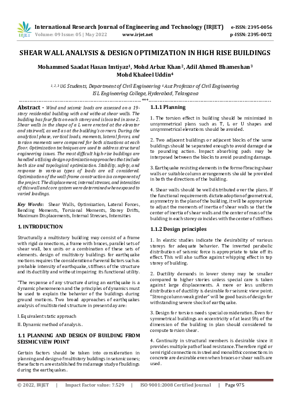 (PDF) SHEAR WALL ANALYSIS & DESIGN OPTIMIZATION IN HIGH RISE BUILDINGS