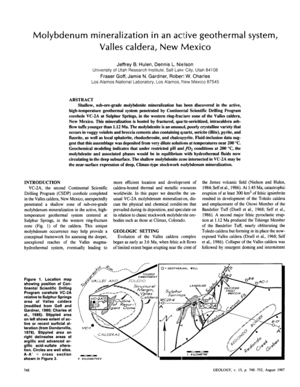 (PDF) Molybdenum mineralization in an active geothermal system, Valles ...